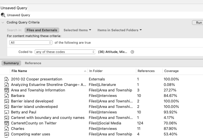 NVivo for Mac Report - Coding Summary by Code (Codes and Coded Text)